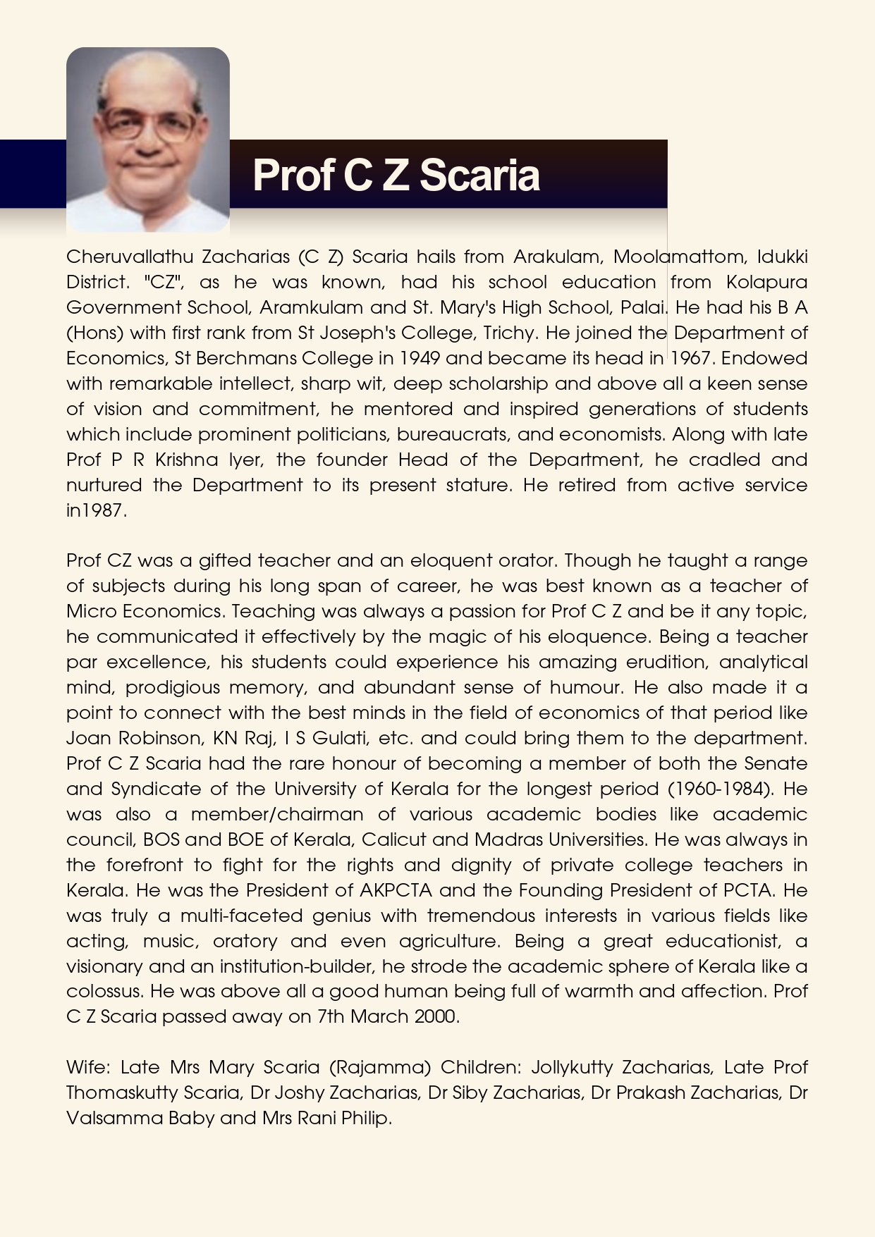 Prof CZ Scaria Memorial Lecture – St. Berchmans College Changanassery ...